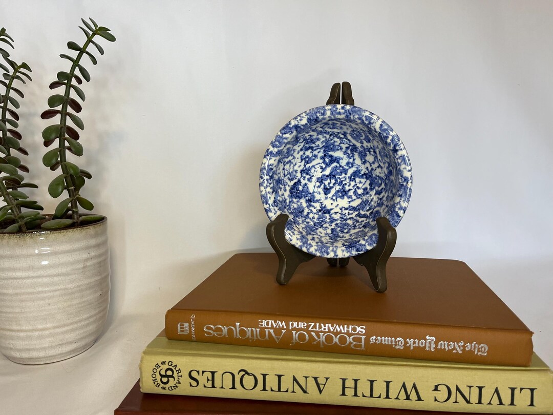 Vintage Blue and White Spongeware Bowl, Ceramic Pottery, Mixing Bowl - Etsy