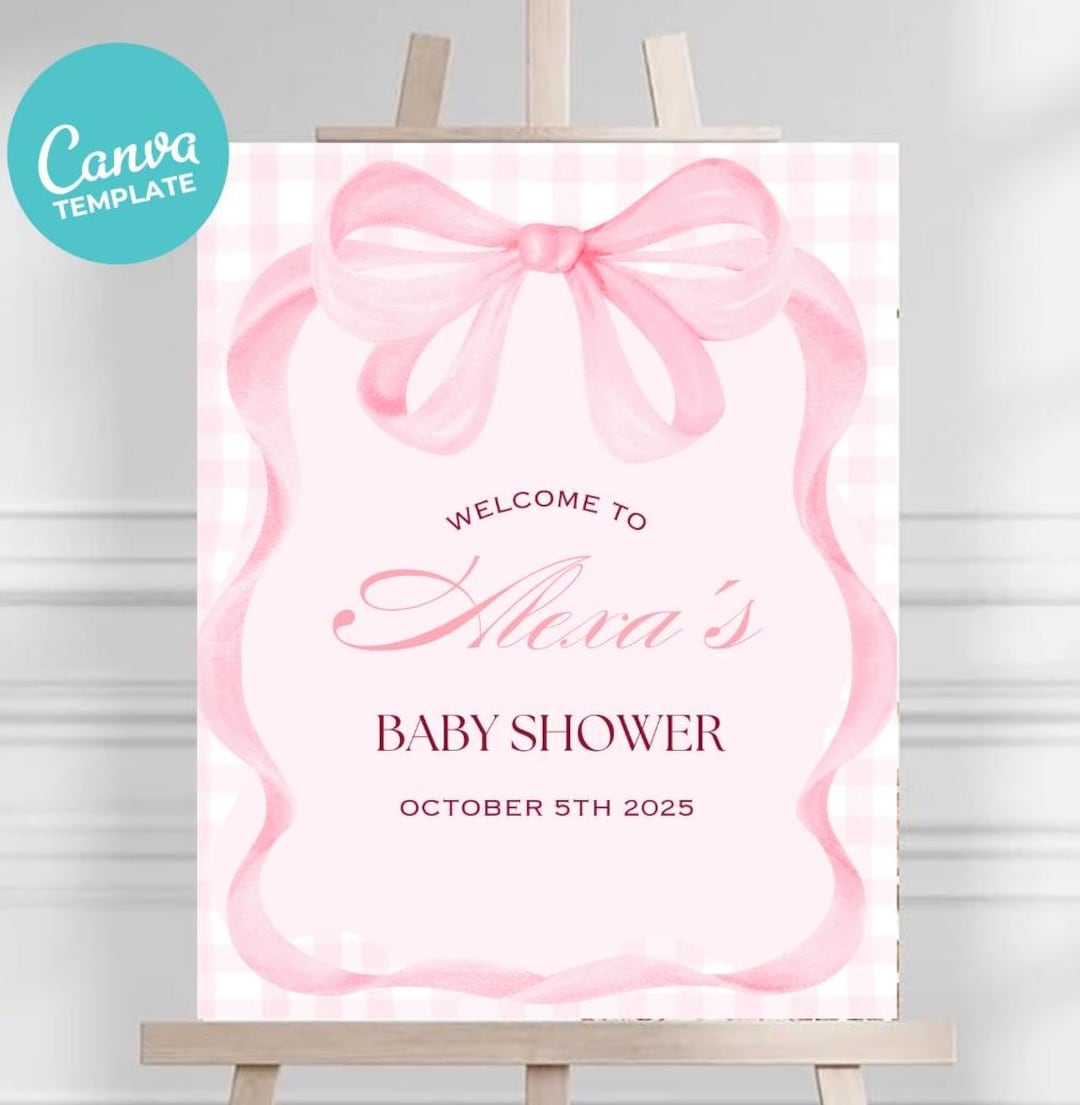 Pink Bow Welcome Sign, Baby Girl Elegant Coquette Welcome Sign, Girl ...
