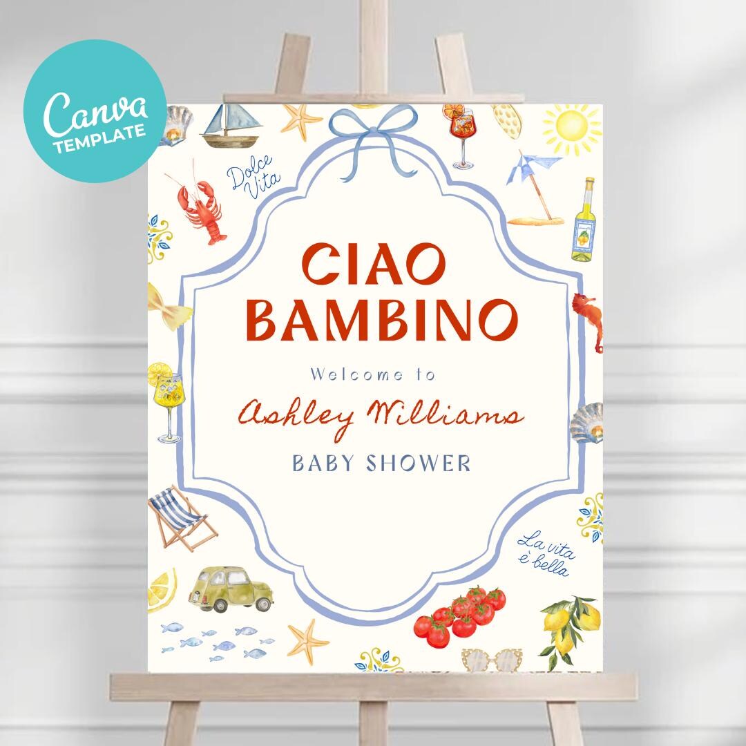 Ciao Bambino Baby Shower Welcome Sign | Italian Capri Theme (editable ...