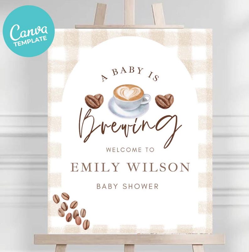 A Baby is Brewing Baby Shower Welcome Sign, Editable Template, Coffee ...