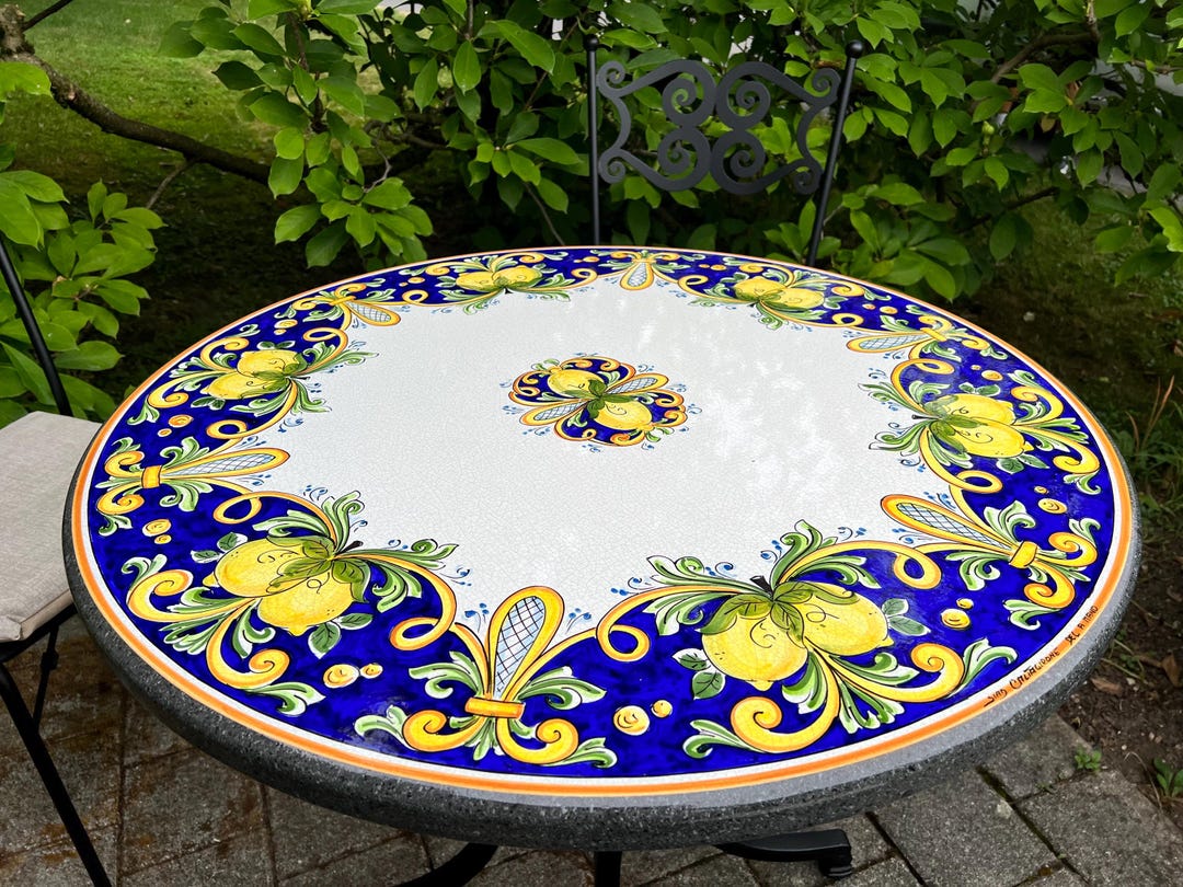 Italian Lava Stone Table With Lemons | Ceramic Table | Round Lava Table ...