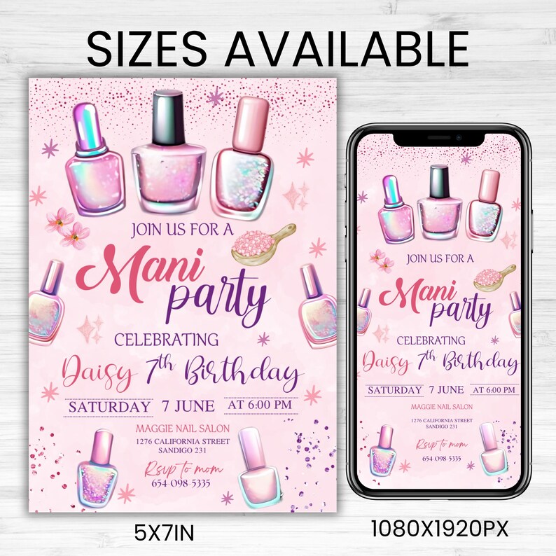 Mani Birthday Party Invitation, Birthday Party Invite, Spa Day Birthday ...
