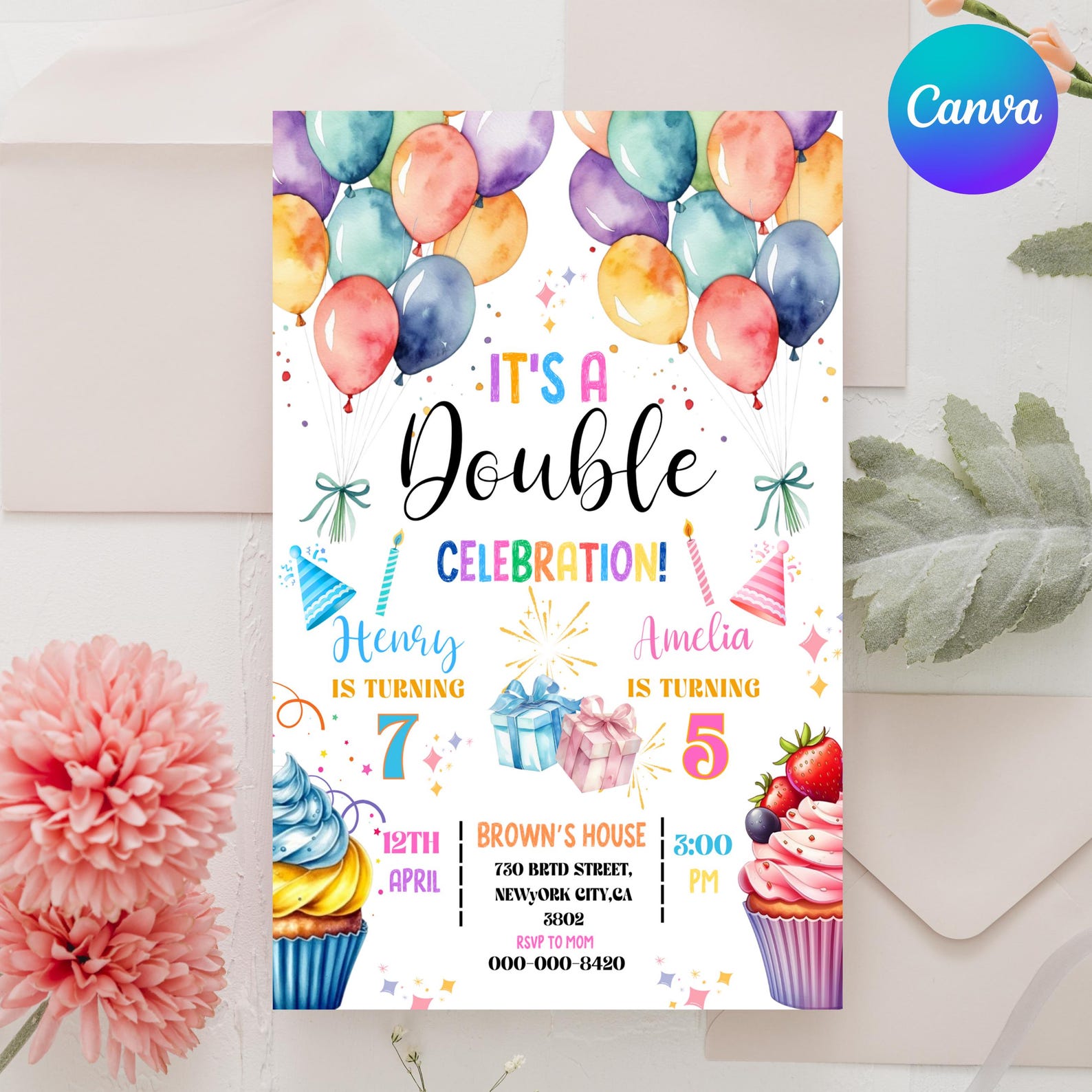 Join Party Birthday Invitation, Sibling Birthday Party, Double Birthday ...