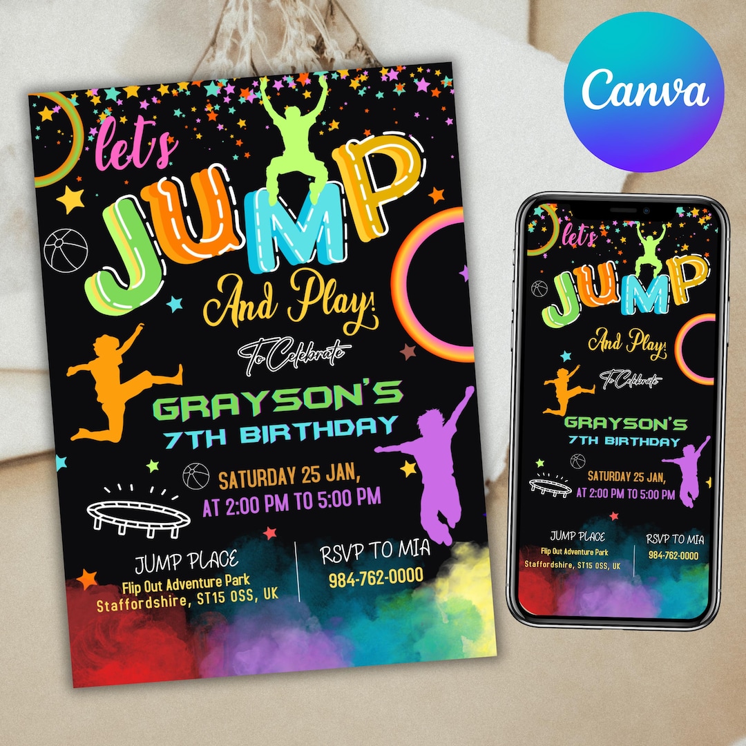 Jump Birthday Invitation, Jump Invite, Let's Jump Party, Birthday ...