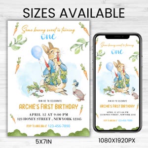 Peter Rabbit First Birthday Invitation, Birthday Invitation, Rustic ...