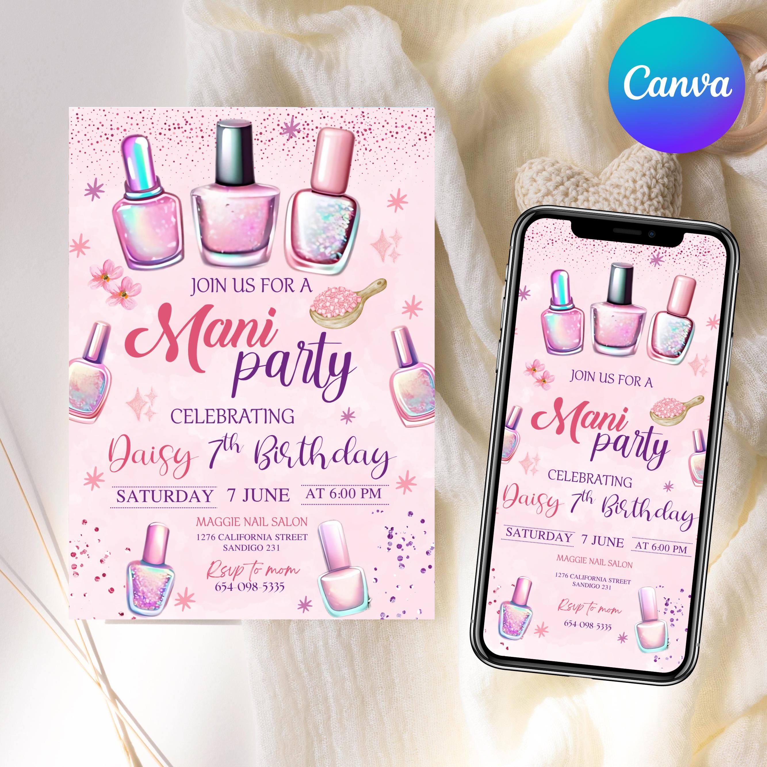 Mani Birthday Party Invitation, Birthday Party Invite, Spa Day Birthday ...