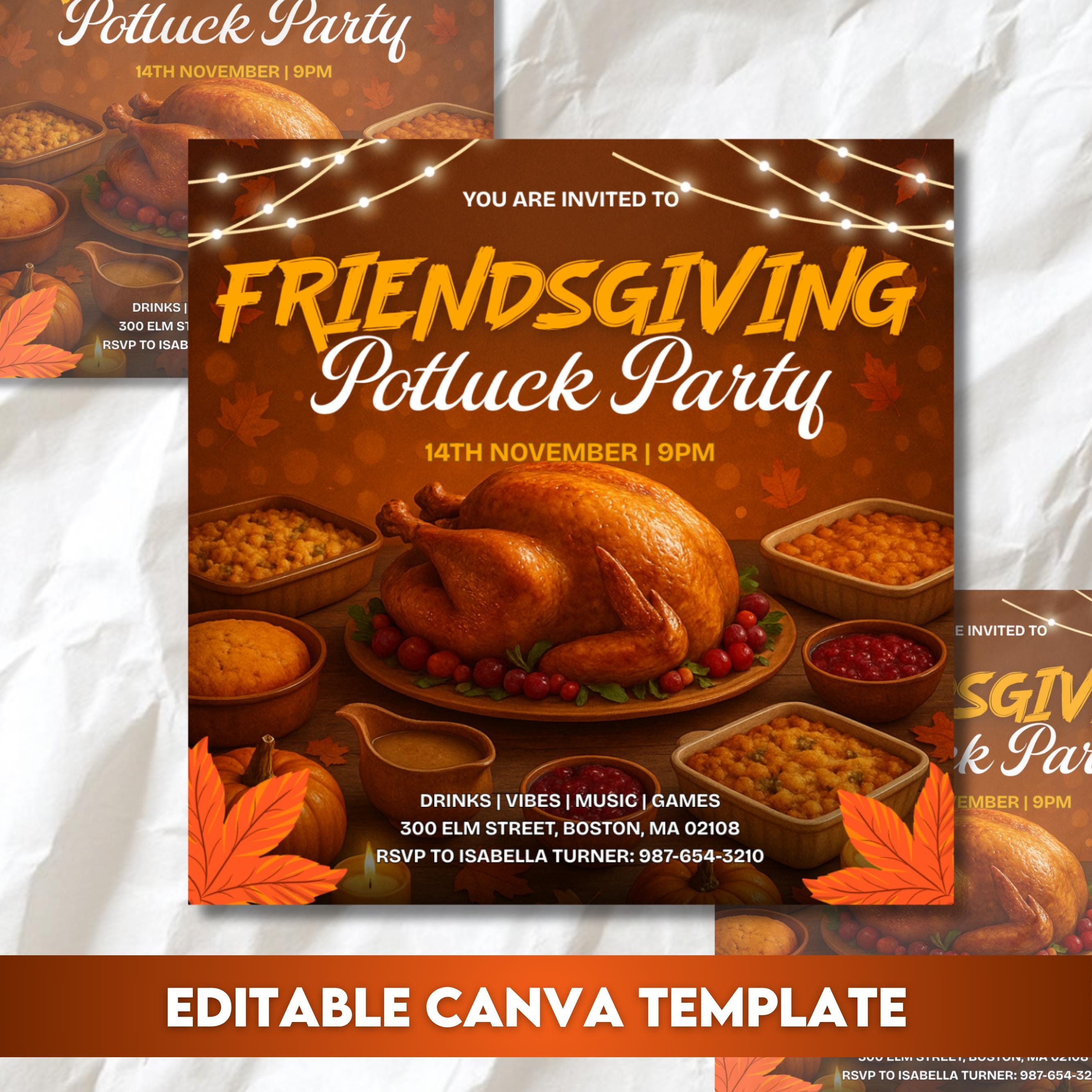 Friendsgiving Dinner Party Flyer, Friendsgiving Dinner Invite ...