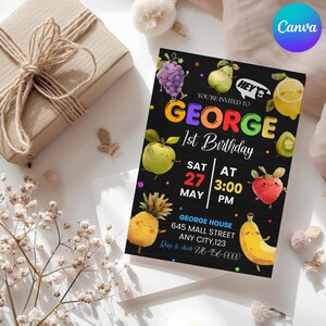 Hey Bear Sensory Invitation, Dancing Fruit Birthday Invitation, Hey ...
