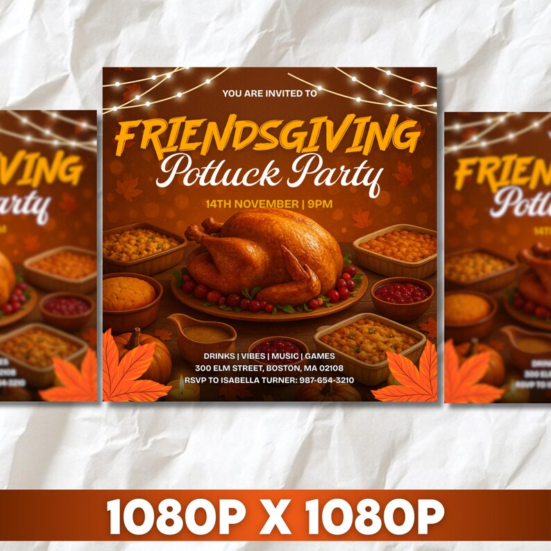 Friendsgiving Dinner Party Flyer, Friendsgiving Dinner Invite ...