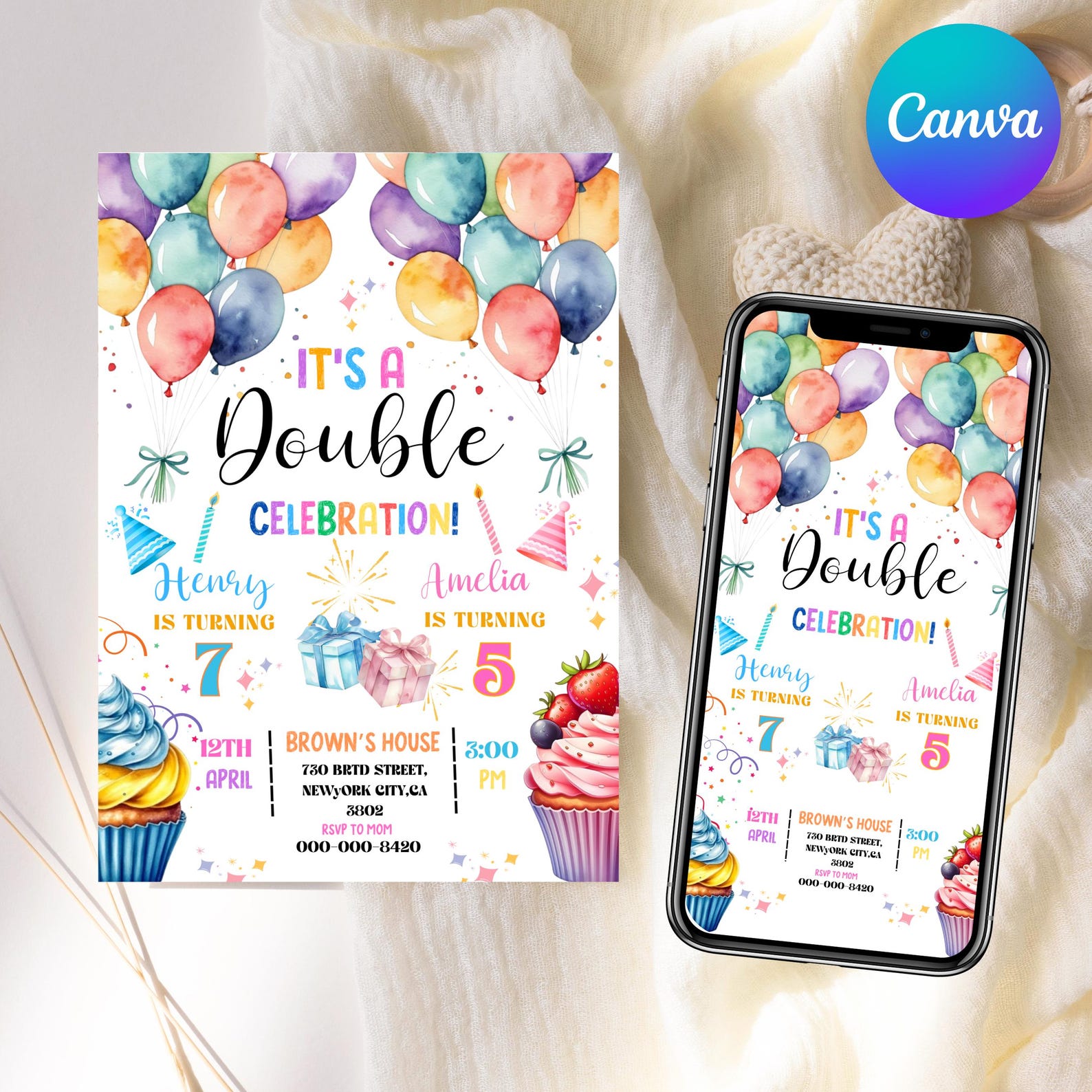 Join Party Birthday Invitation, Sibling Birthday Party, Double Birthday ...