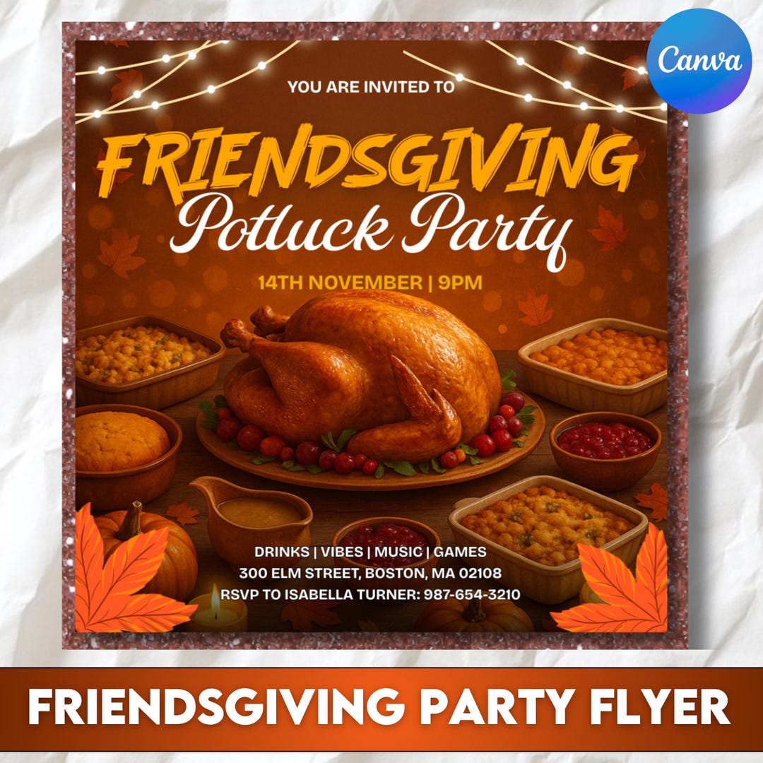 Friendsgiving Dinner Party Flyer, Friendsgiving Dinner Invite ...