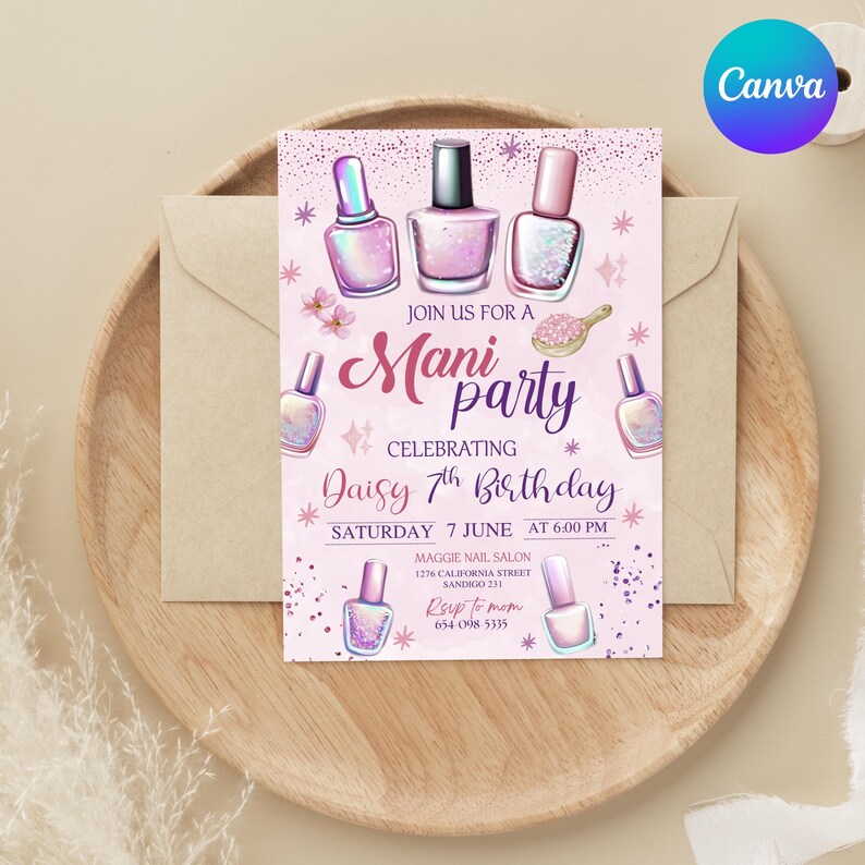 Mani Birthday Party Invitation, Birthday Party Invite, Spa Day Birthday ...