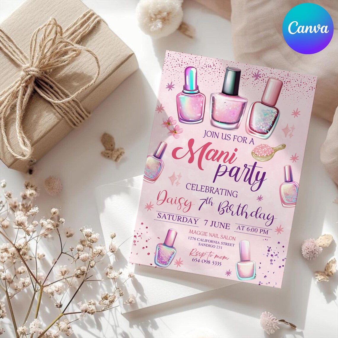 Mani Birthday Party Invitation, Birthday Party Invite, Spa Day Birthday ...