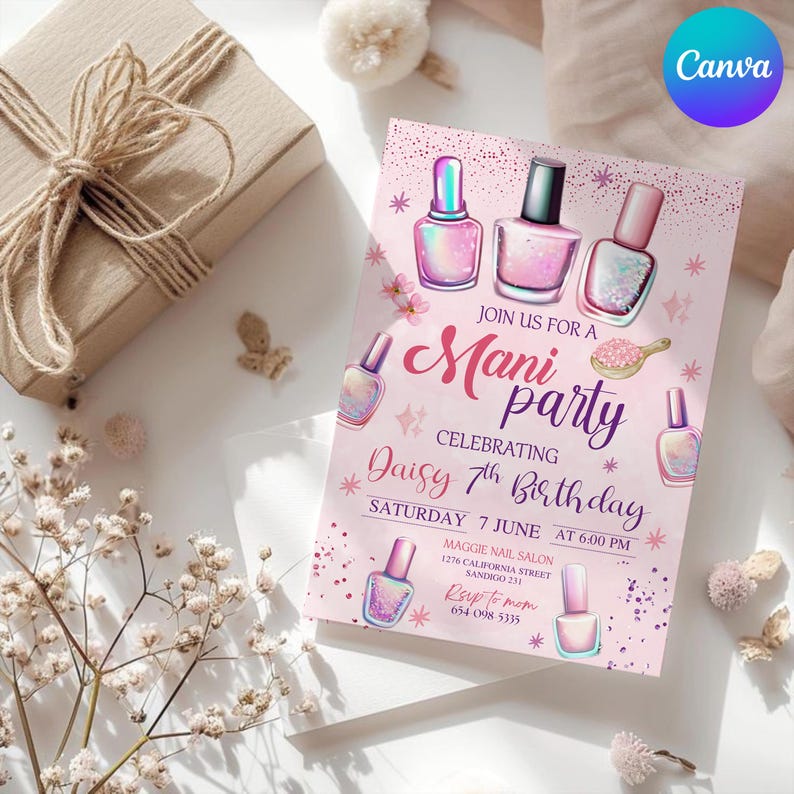 Mani Birthday Party Invitation, Birthday Party Invite, Spa Day Birthday ...