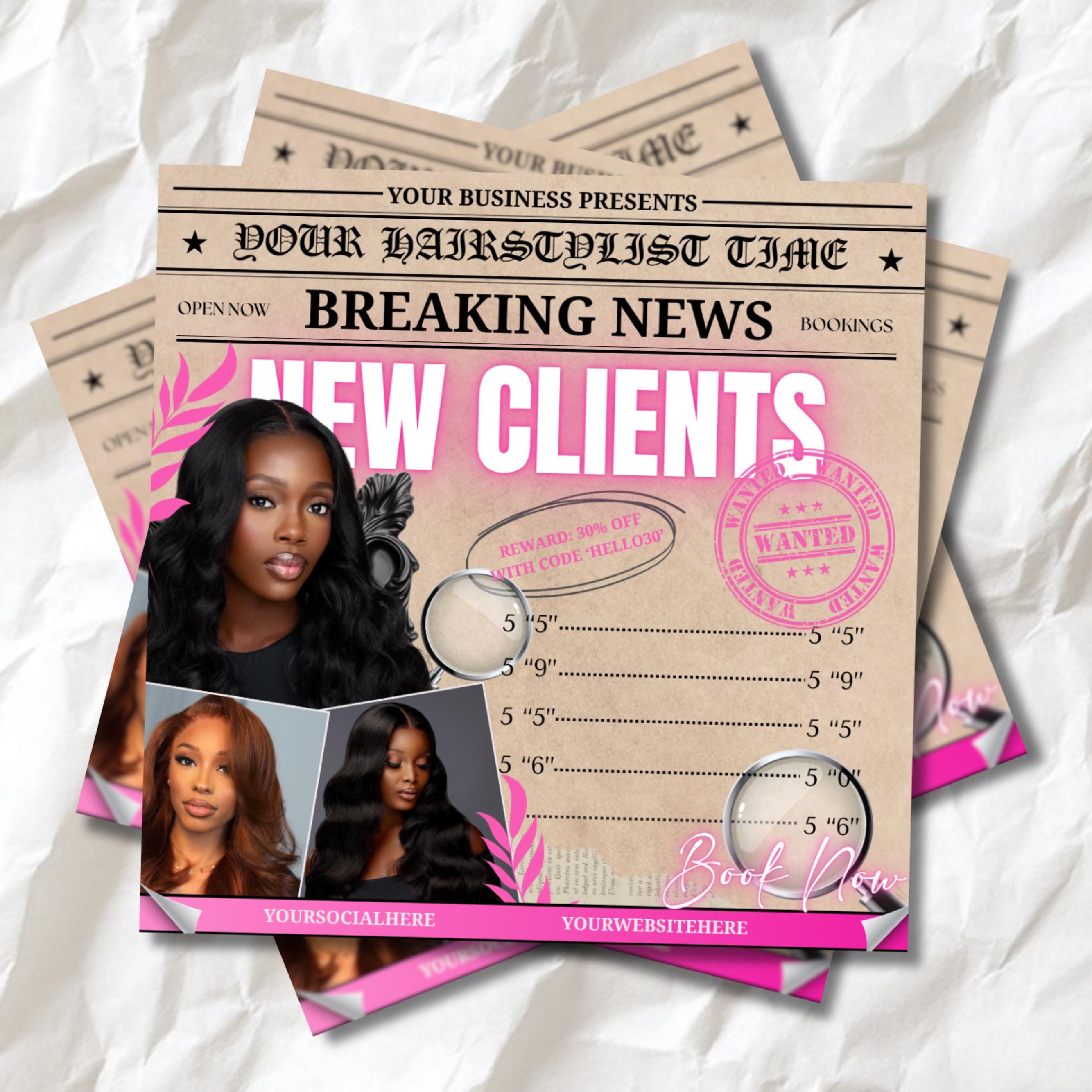 New Client Wanted Flyer, New Client Booking Flyer, Book Now Flyer, Hair ...