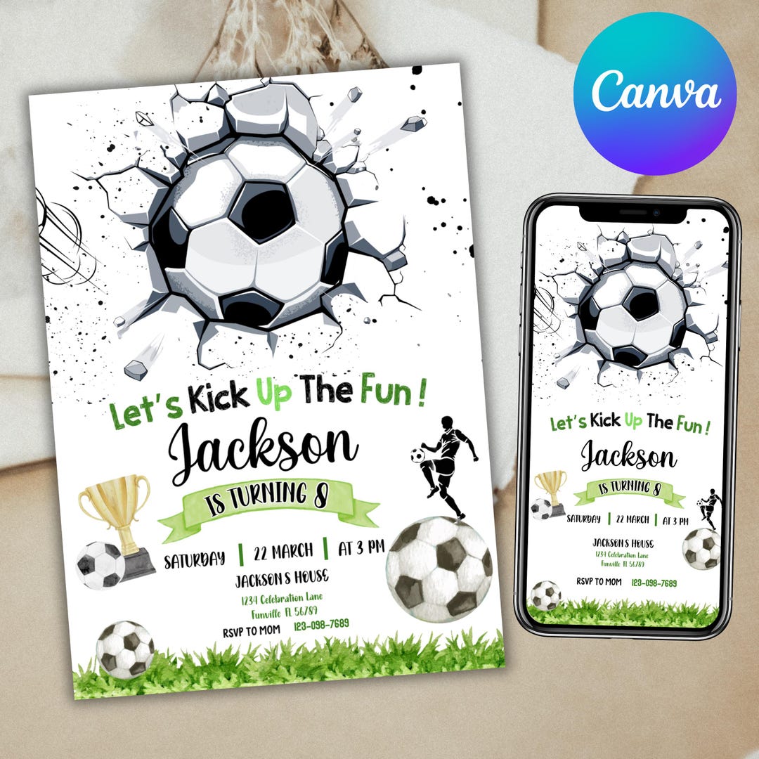 Soccer Birthday Invitation Template, Boys Soccer Party Invitation, Kids ...