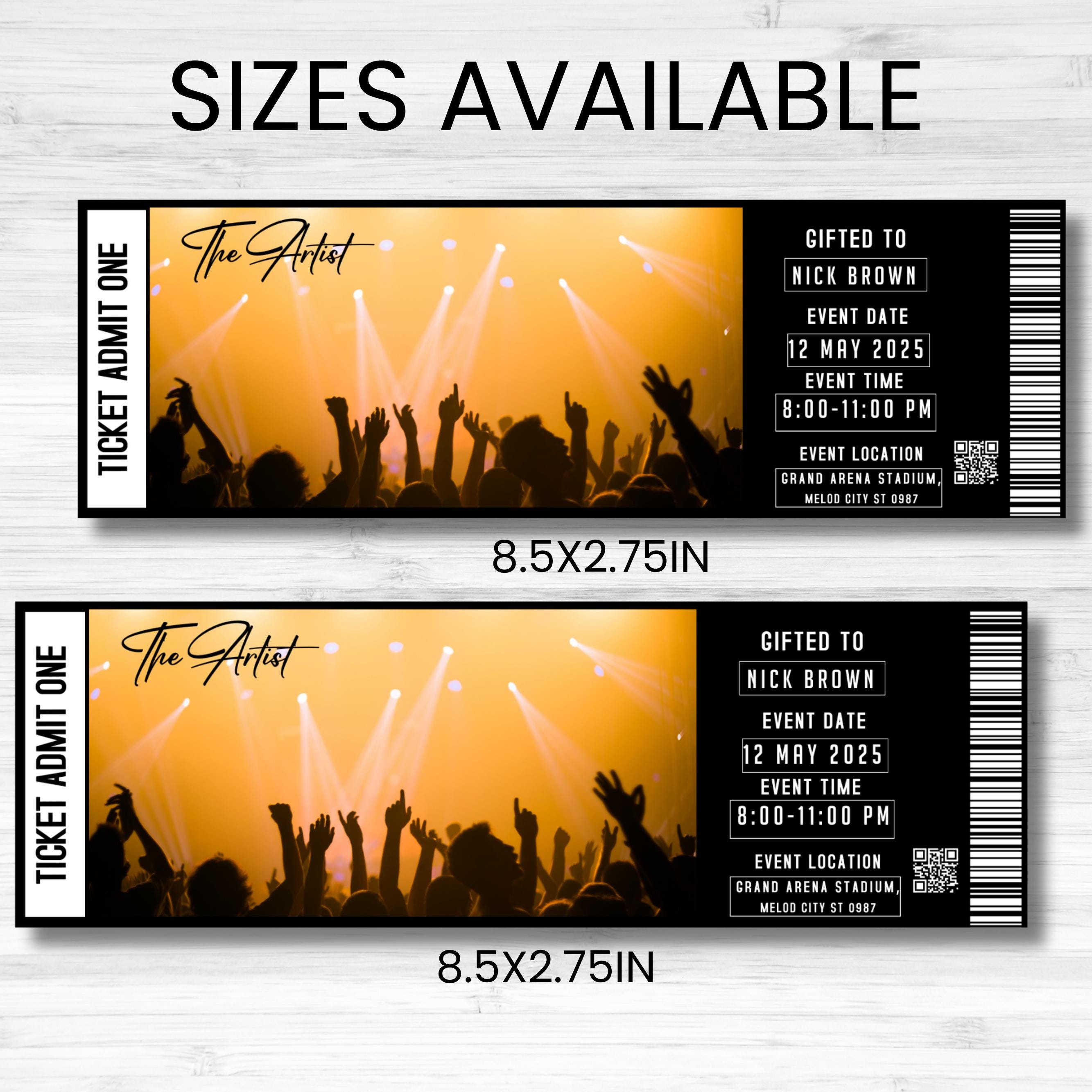 Editable Concert Ticket, Custom Concert Ticket, Concert Ticket | Gift ...