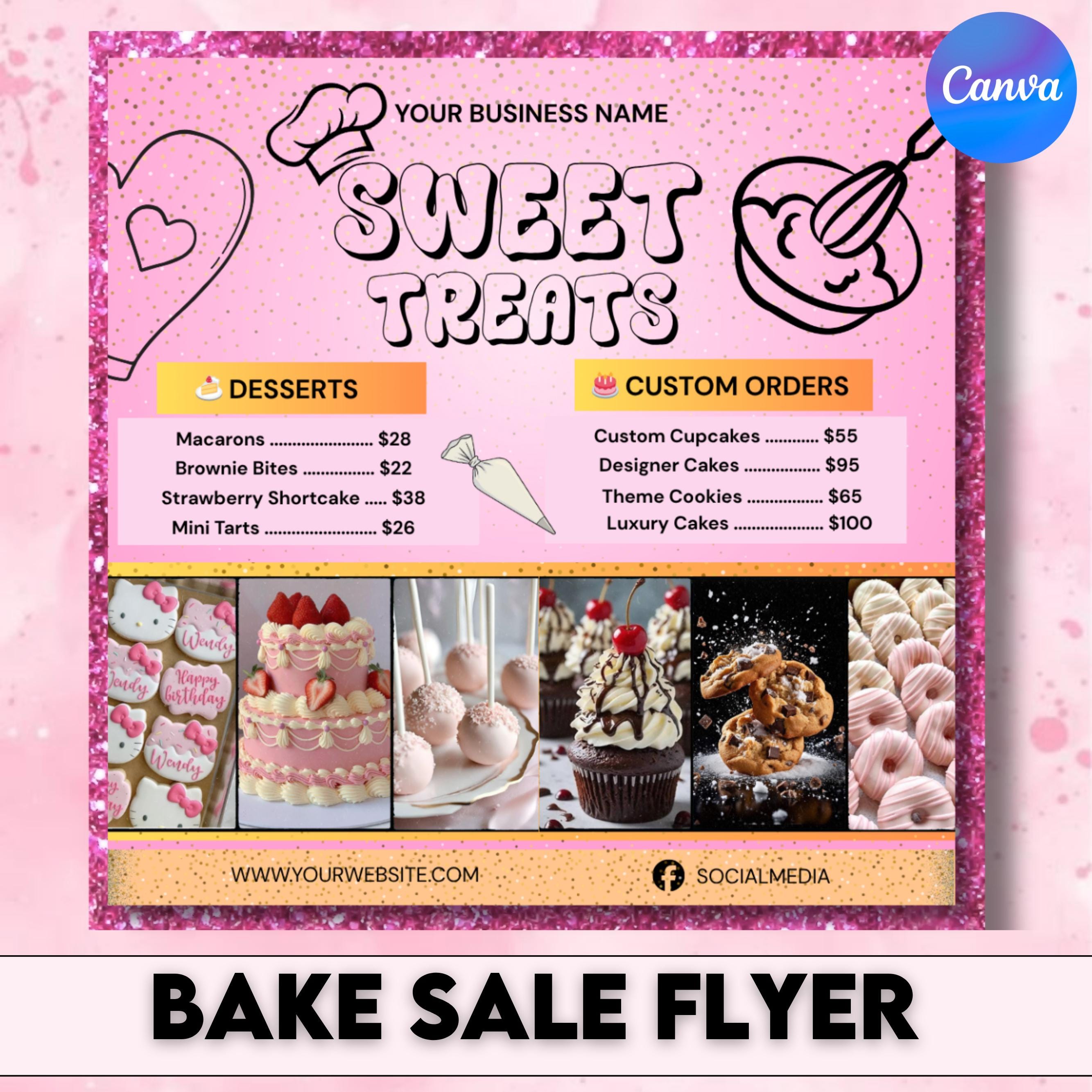 Bakery Flyer, Sweet Treats Flyer, Bake Sale Flyer, Dessert Flyer, Bake ...