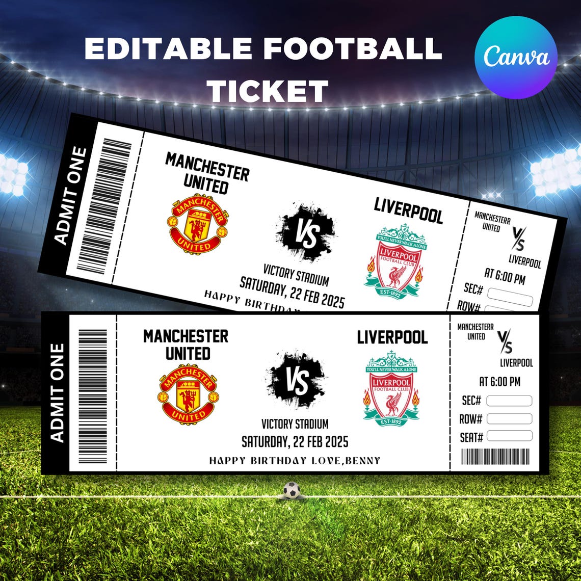 Editable Football Ticket, Football Game Ticket Gift, Birthday Gift for ...