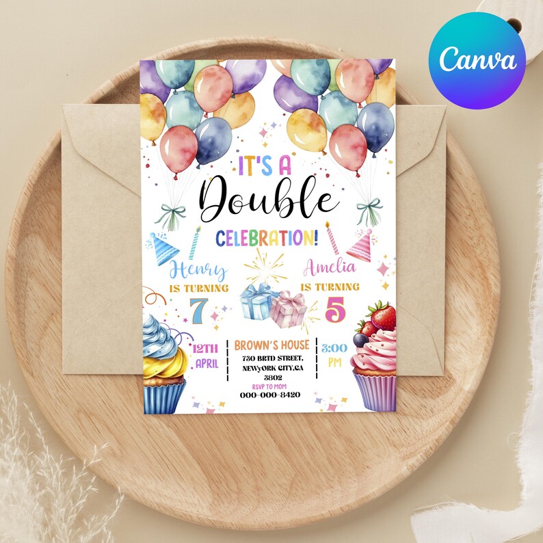Join Party Birthday Invitation, Sibling Birthday Party, Double Birthday ...