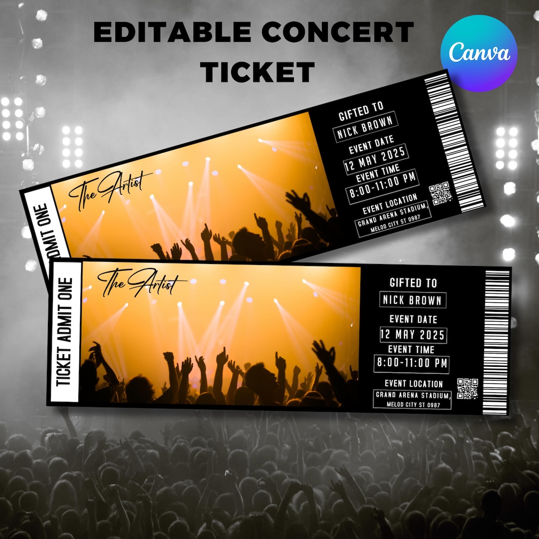 Editable Concert Ticket, Custom Concert Ticket, Concert Ticket | Gift ...