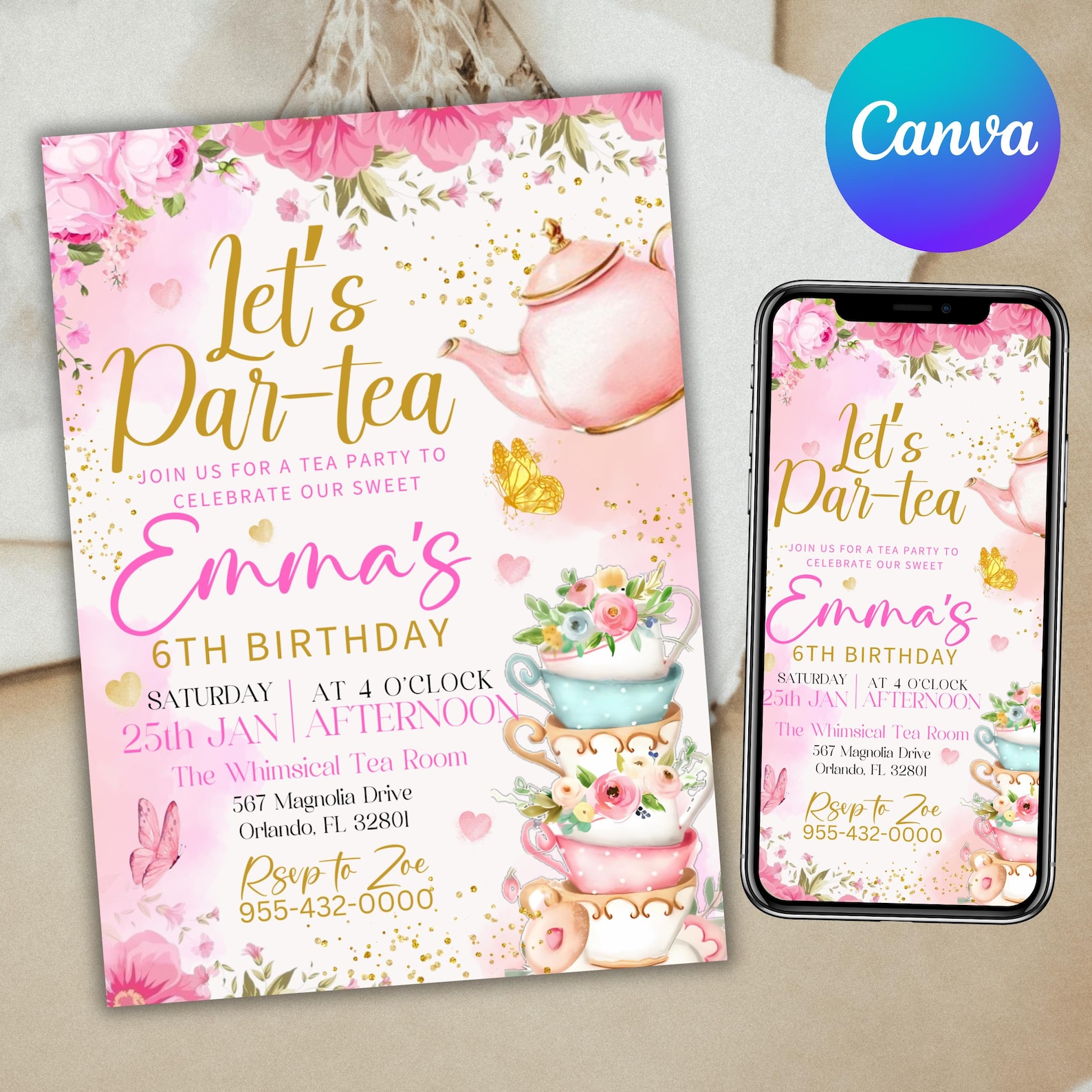 Tea Party Birthday Invitation, Tea Birthday Brunch Invite, Par-tea ...