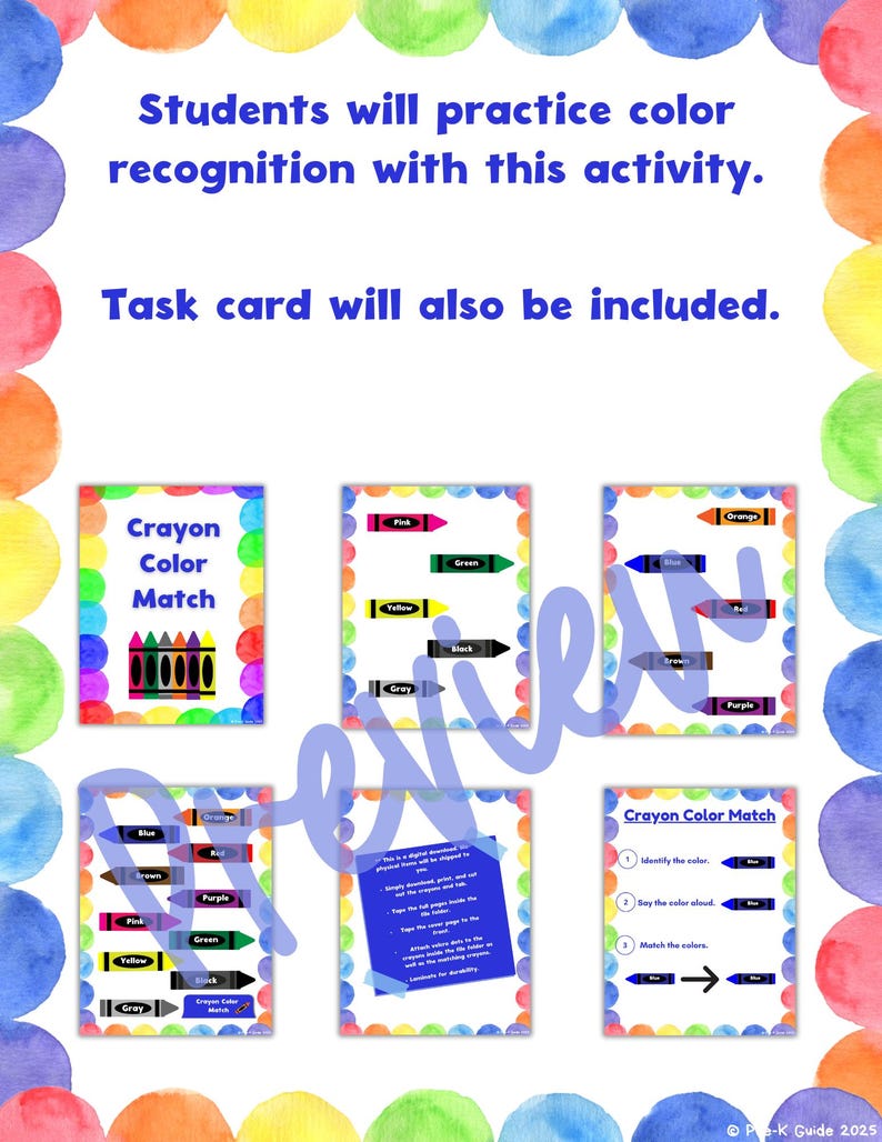 Pre-k Colors File Folder Game Crayons Colors Pre-k Color Recognition ...