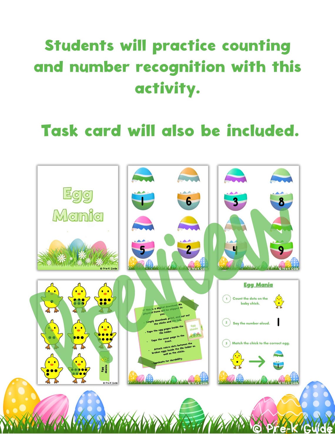 Pre-k Counting File Folder Game Eggs Numbers Pre-k Number Recognition ...