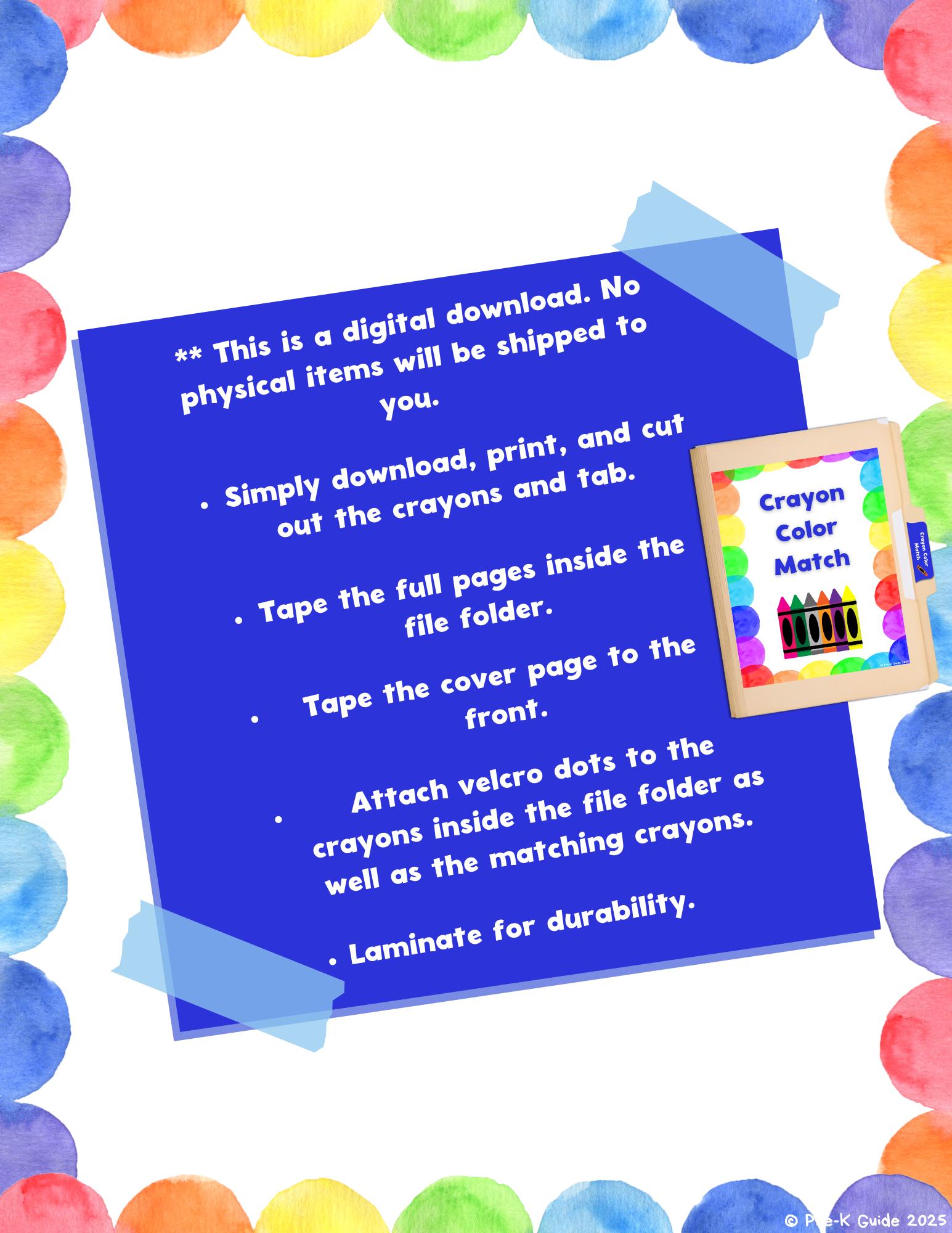 Pre-k Colors File Folder Game Crayons Colors Pre-k Color Recognition ...