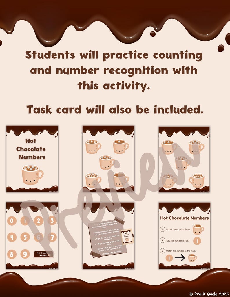 Pre-k Counting File Folder Game Hot Chocolate Numbers Pre-k Number ...