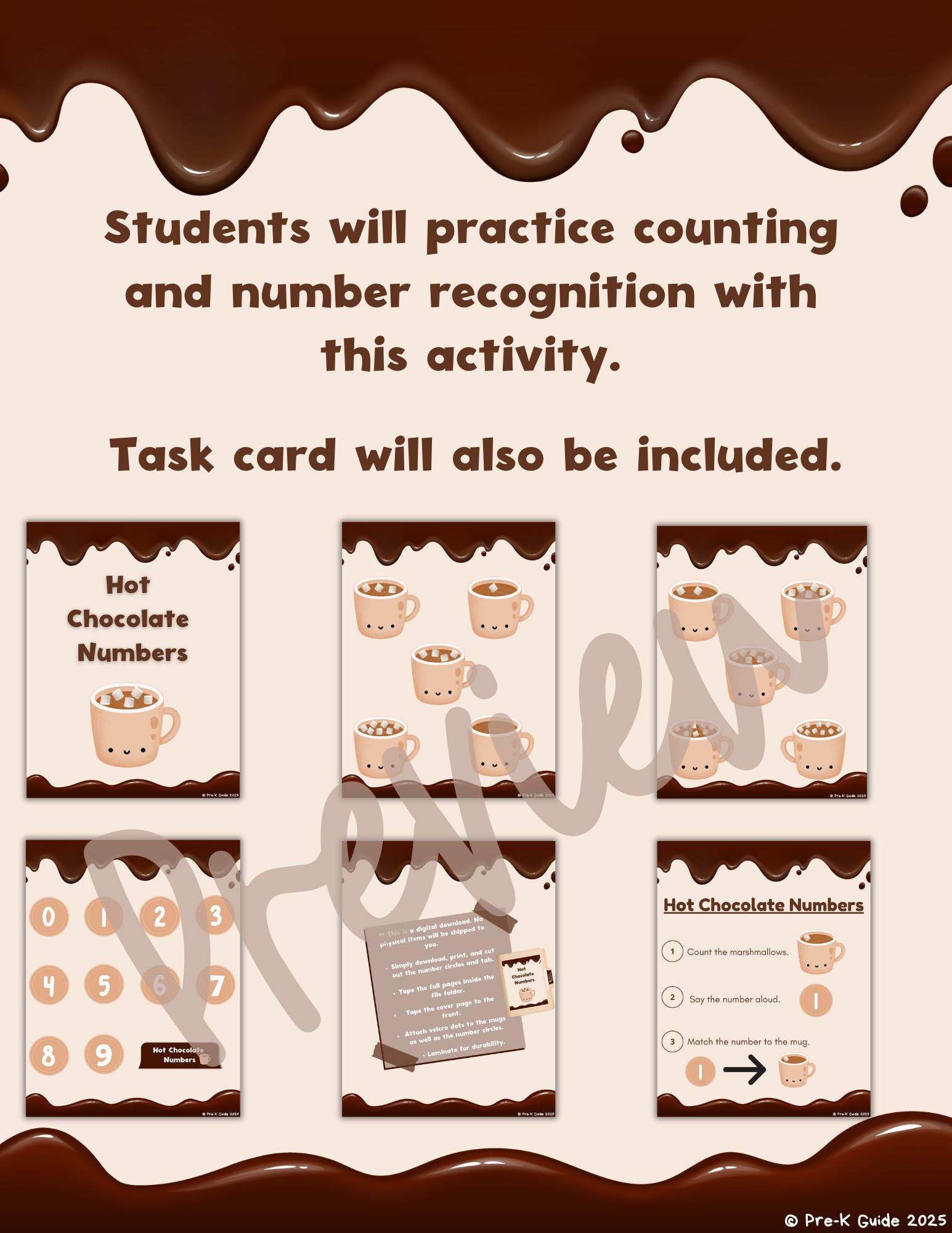 Pre-k Counting File Folder Game Hot Chocolate Numbers Pre-k Number ...