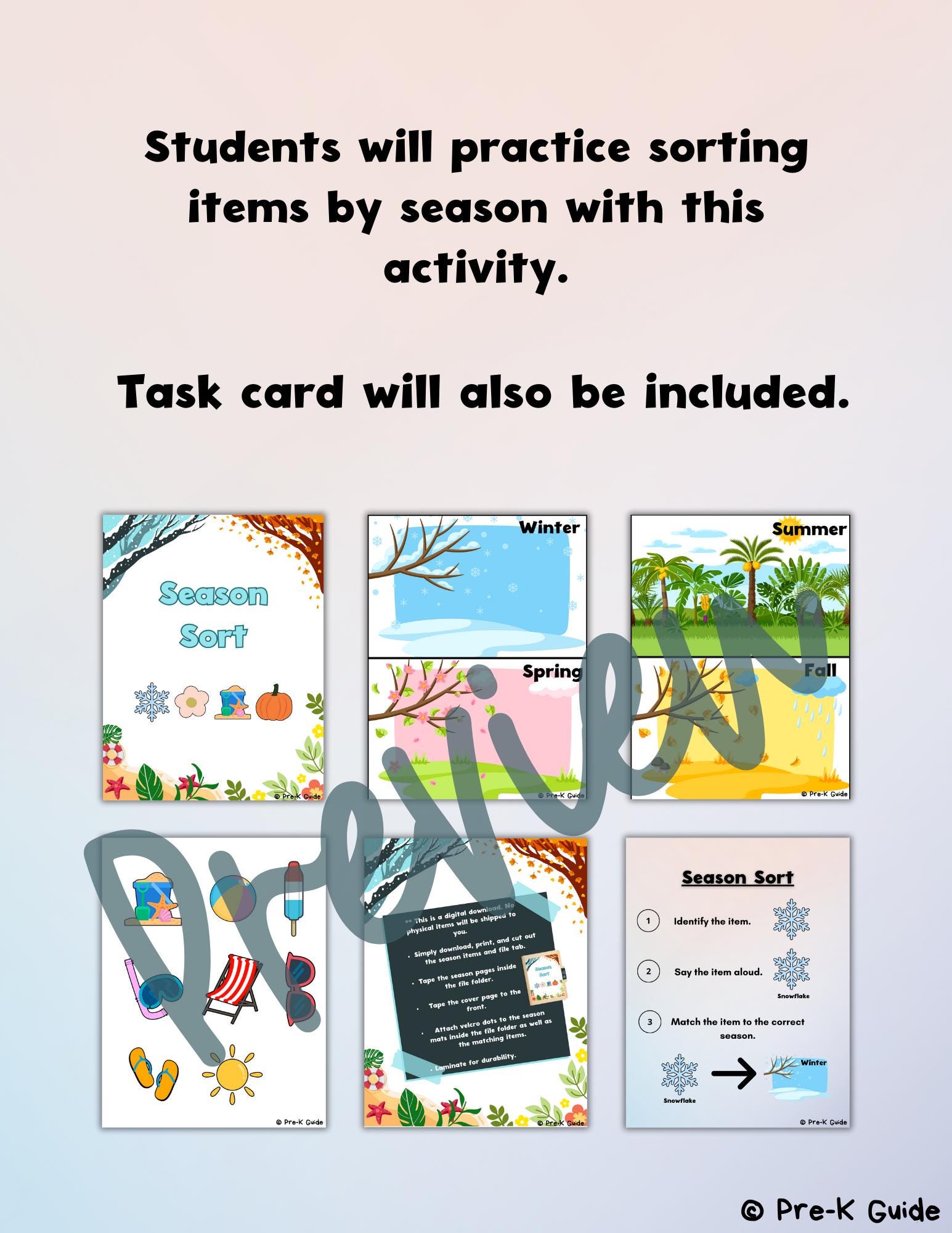 Pre-k Season Sorting File Folder Game: Visual Learning (digital ...