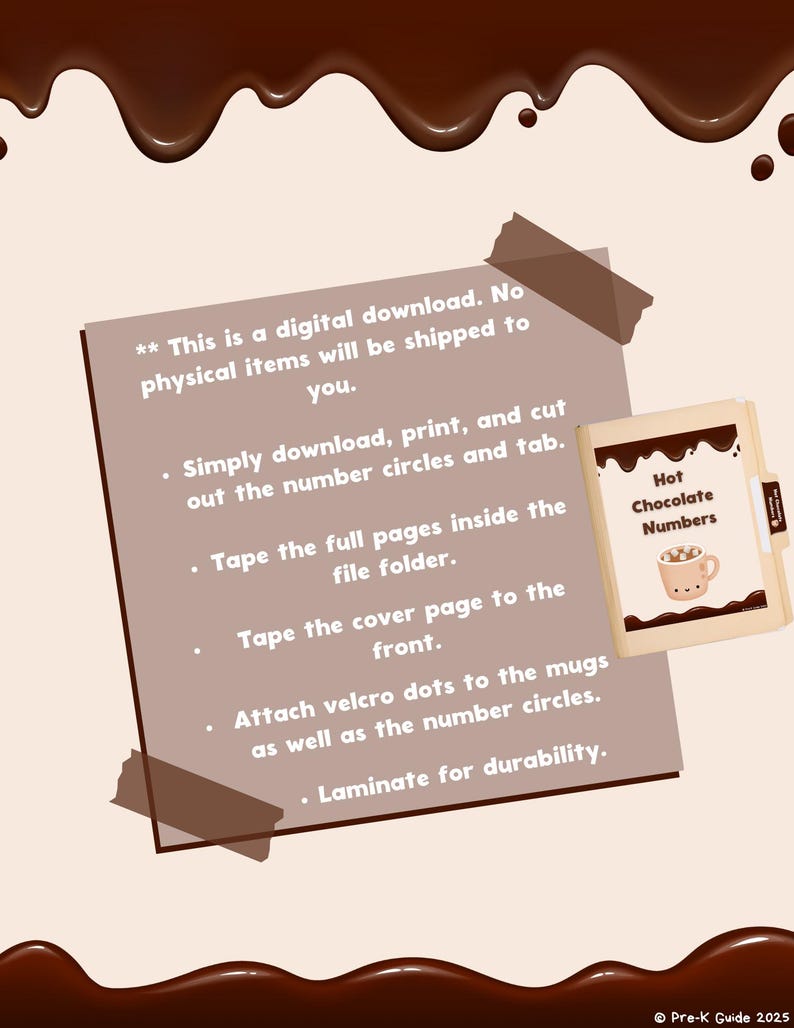 Pre-k Counting File Folder Game Hot Chocolate Numbers Pre-k Number ...