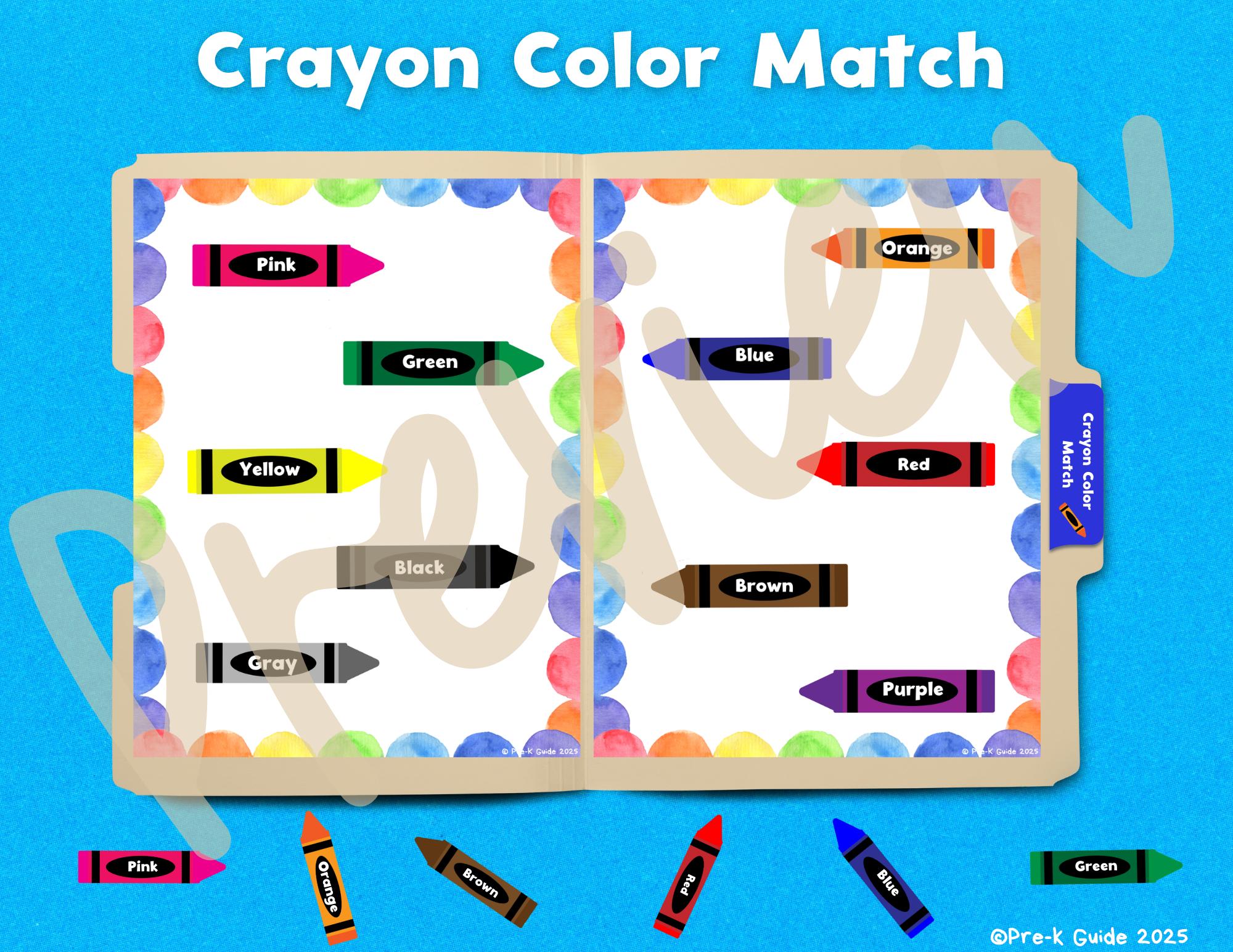 Pre-k Colors File Folder Game Crayons Colors Pre-k Color Recognition ...