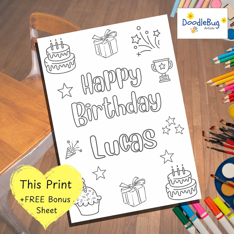 Happy Birthday LUCAS Printable Personalised Custom Hand Made Coloring ...