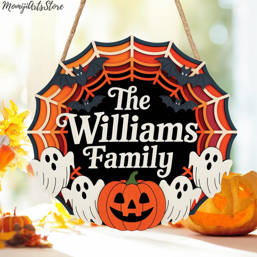 Personalized Halloween Spider Web Sign, Custom Family Name Door Hanger ...