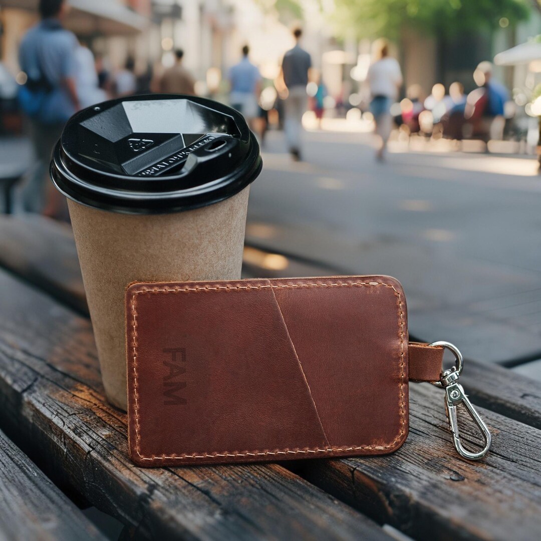 Personalized Leather ID Holder With Key Carabiner – Custom Badge Wallet ...