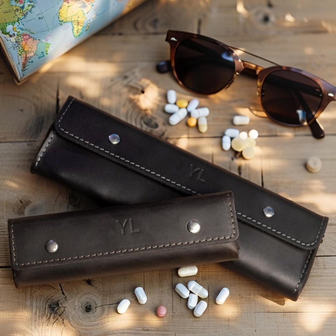 Personalized Leather Travel Pill Case – Compact Medicine Organizer With Daily Box – Handmade ...
