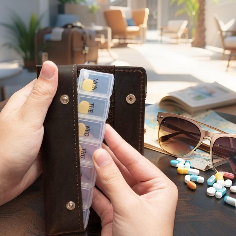 Personalized Leather Travel Pill Case – Compact Medicine Organizer With ...