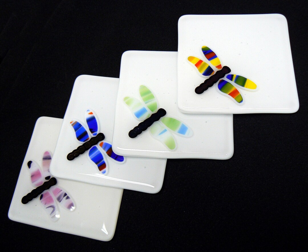Multicolored Dragonfly Coaster Set - Etsy