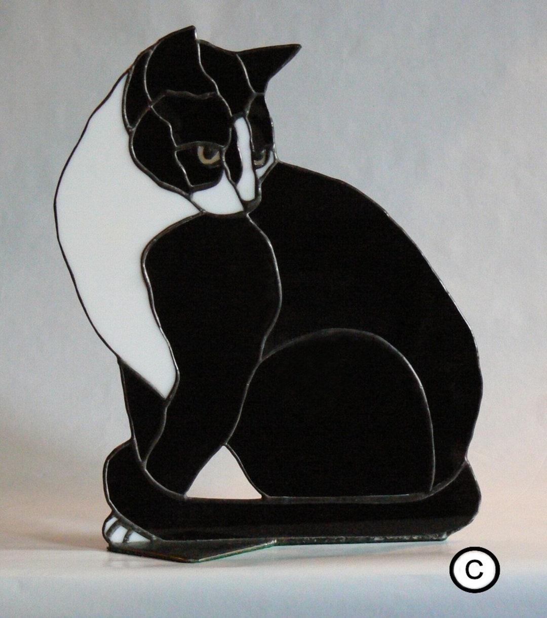 Butch Stained Glass Black and White Cat - Etsy Italia