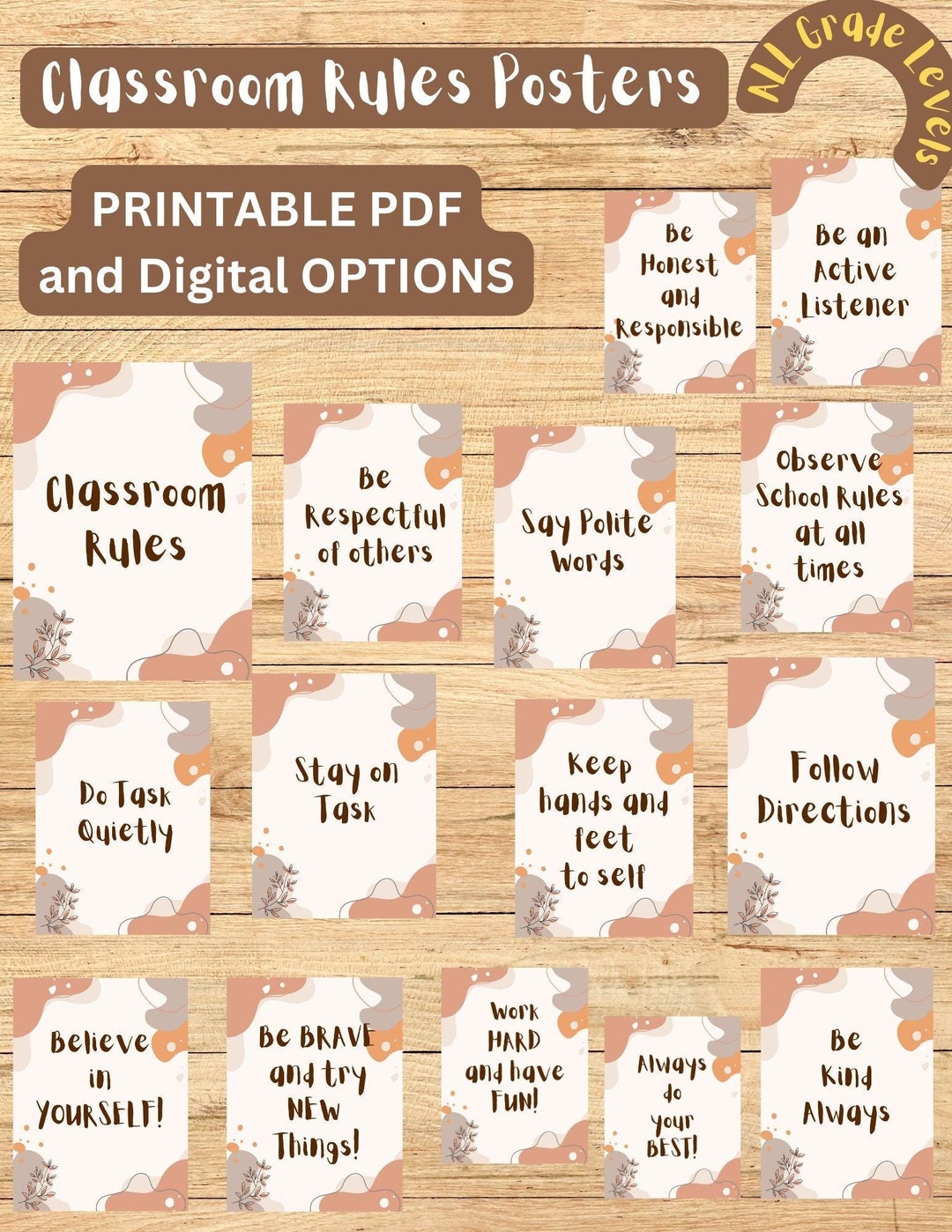 Printable Classroom Rules Posters | Brown Theme | Boho Theme - Etsy