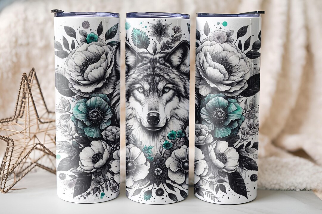 20oz Wolf Tumbler Wrap - Majestic Wolf Tumbler Wrap - Straight Skinny ...