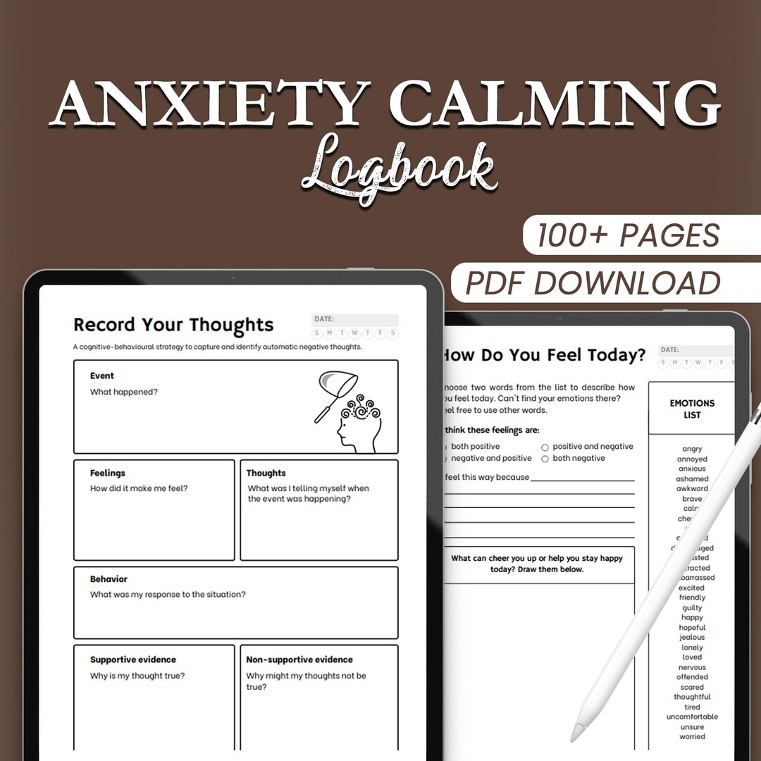 Anxiety Calming Logbook, Fitness Tracker Journal, Printable Exercise ...