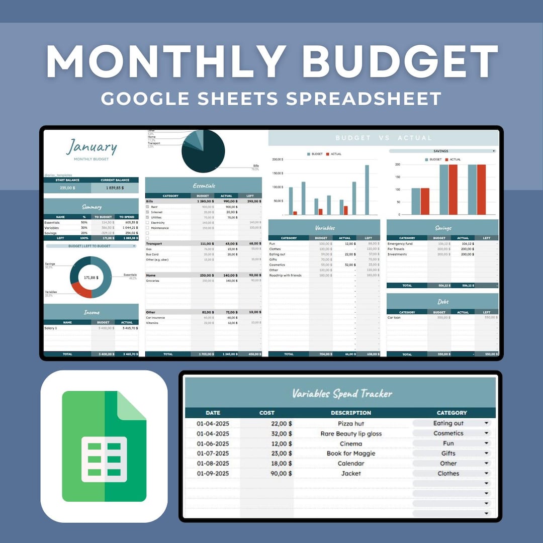 Simple Monthly Budget Speadsheet | Google Sheets - Etsy