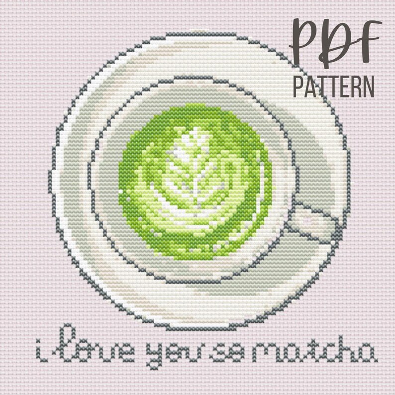 Matcha Latte Cross Stitch Pattern PDF | Modern Coffee Embroidery | Cute ...