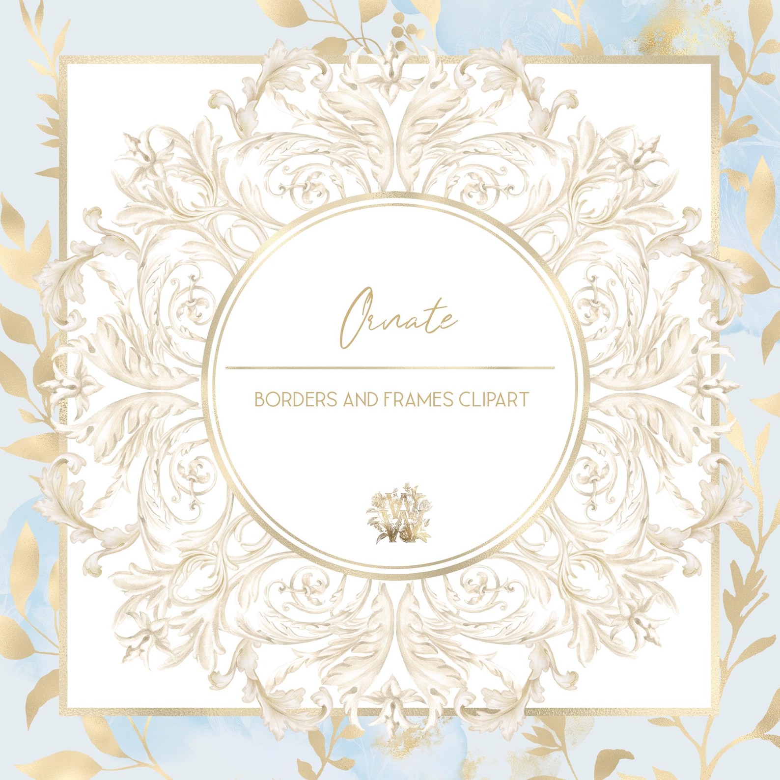 Watercolor Baroque Frames Clip Art, Ornamental Wedding Borders, Vintage ...