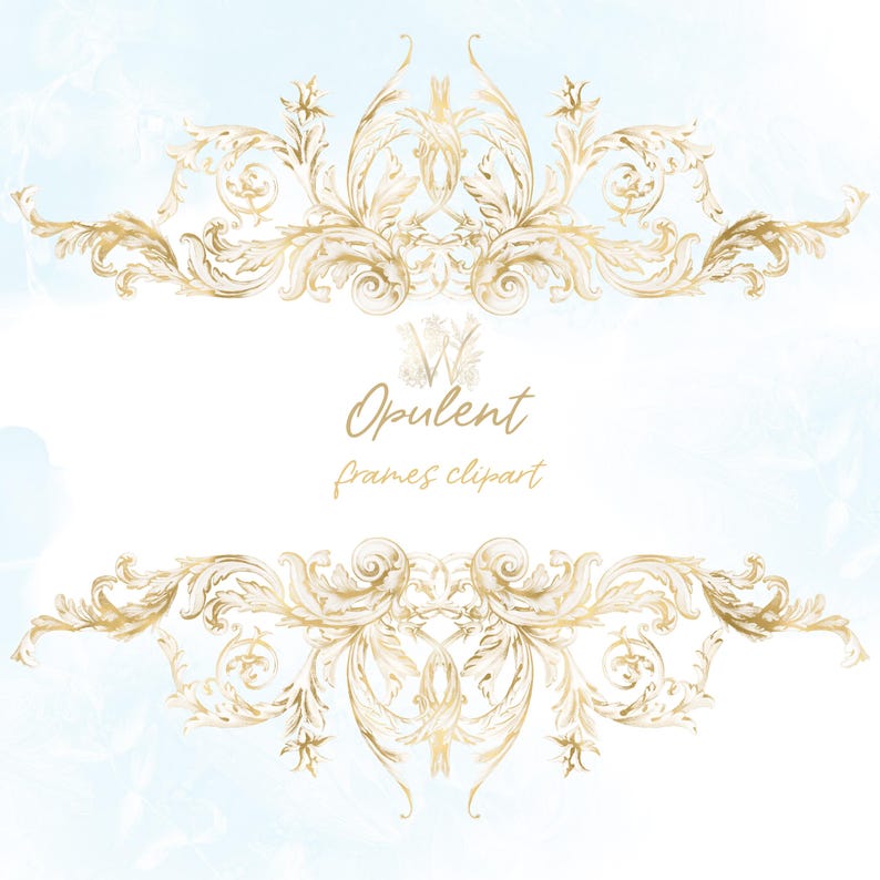 Gold Baroque Frames PNG: Hand Drawn Watercolor Wedding Borders Clipart ...