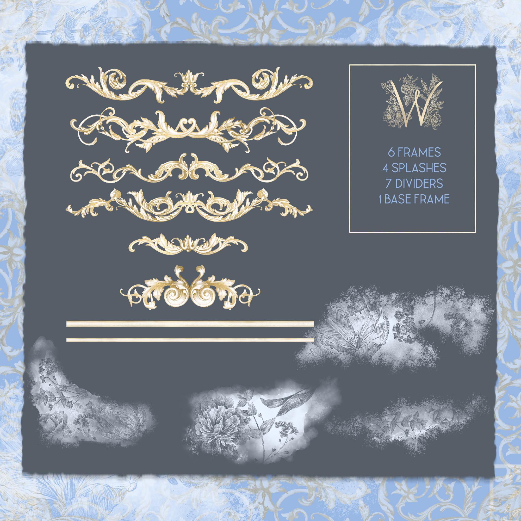 Gold Baroque Frame Clipart Set, Golden Rococo Borders, Text Dividers ...