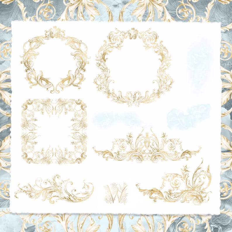Gold Baroque Frames PNG: Hand Drawn Watercolor Wedding Borders Clipart ...